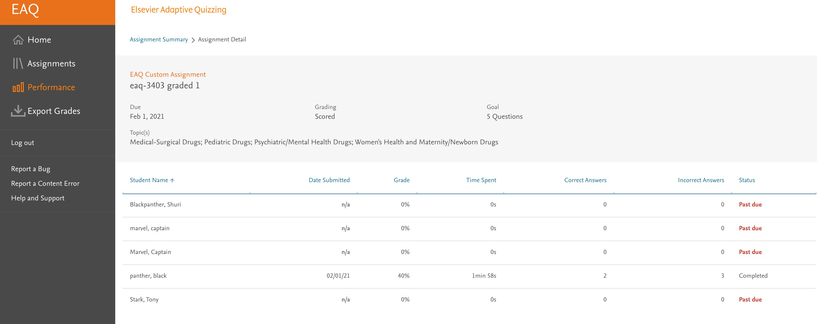 How Do I Use the Assignment Summary Report? - Elsevier Adaptive Quizzing Next Generation (EAQ ...